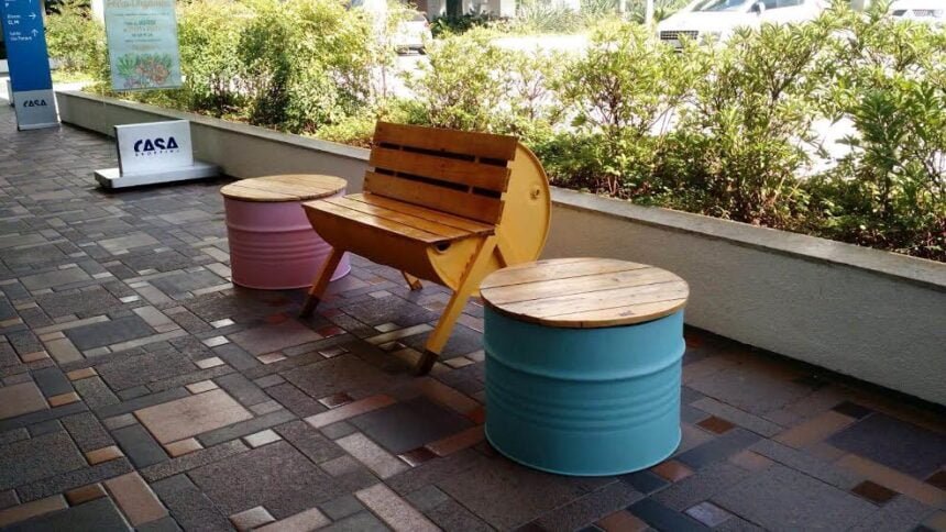 Mesa baixa de Tonel / Tambor - Casa com Pallet